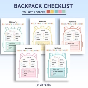 Kids Backpack Checklist | Editable Backpack List | School Backpack ...