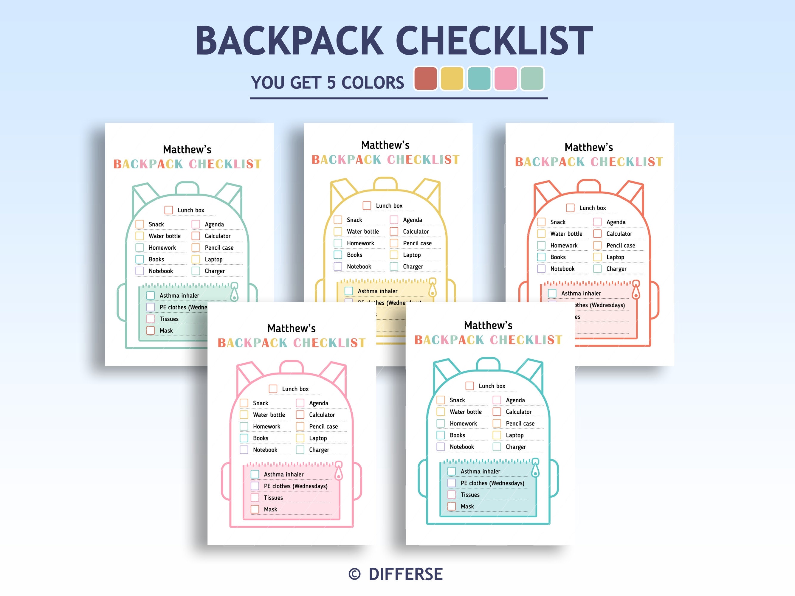 Kids Backpack Checklist | Editable Backpack List | School Backpack ...