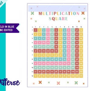 Multiplication Square Times Tables Multiplication Table - Etsy