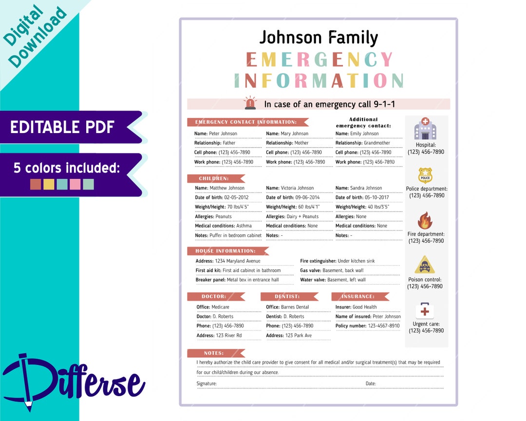 Emergency Information Sheet Babysitter Information Sheet Emergency ...