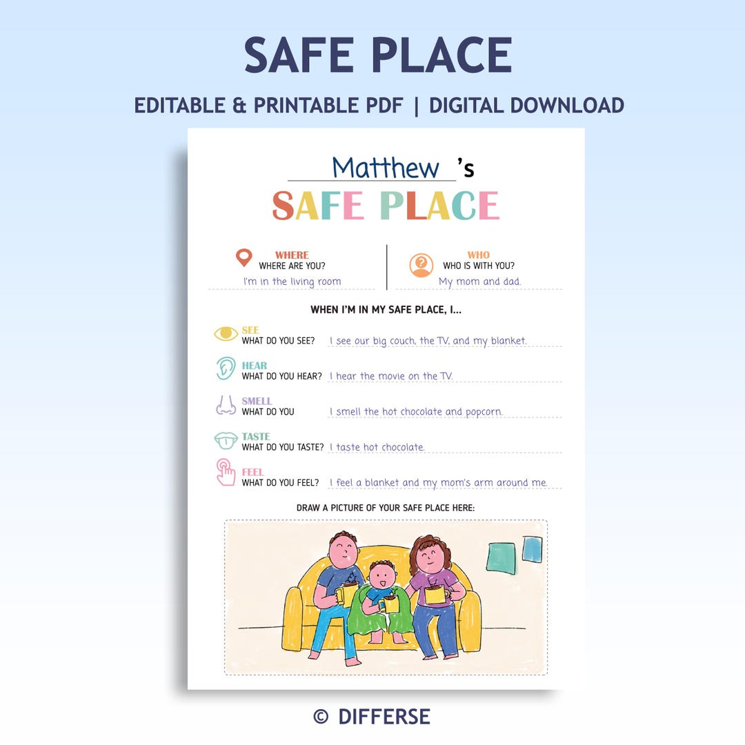 Kids Safe Place Worksheet | My Safe Space | Therapy Worksheet | Anxiety ...