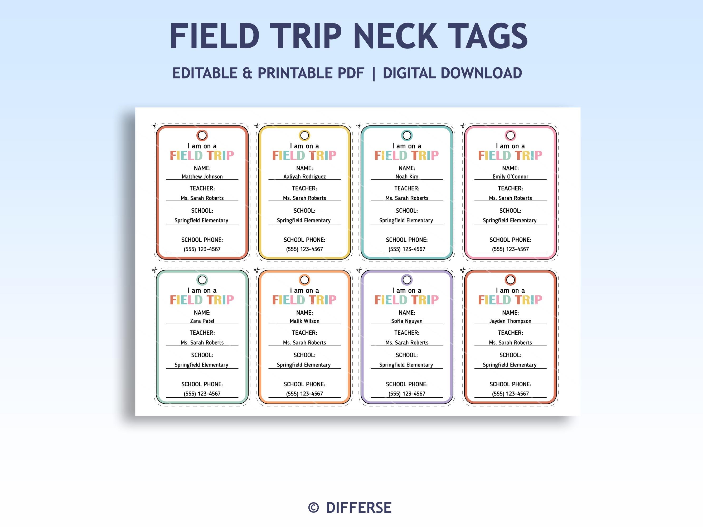 Field Trip Name Tags | Field Trip Neck Tags | Necklace Tags | School ...
