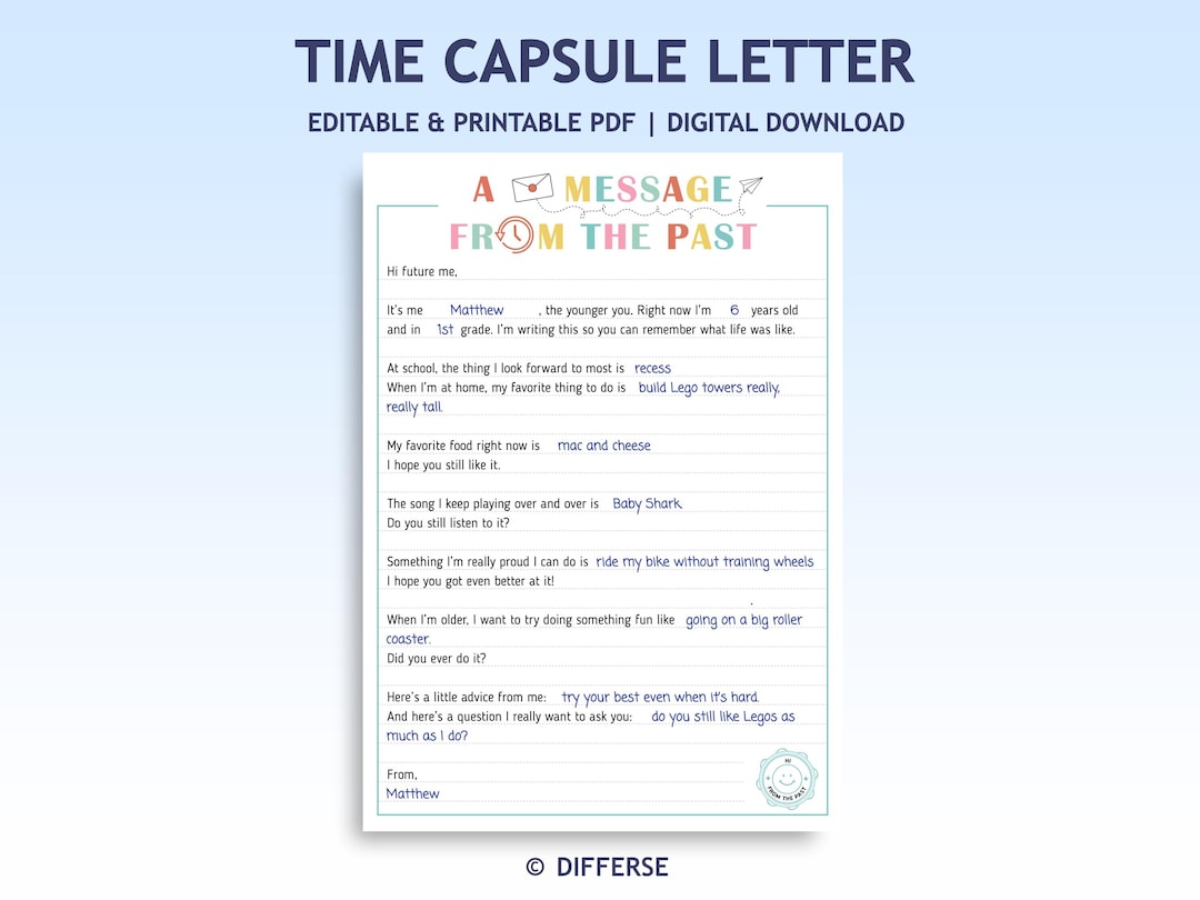 Time Capsule Letter Writing | Editable Writing Prompts | Letter to ...