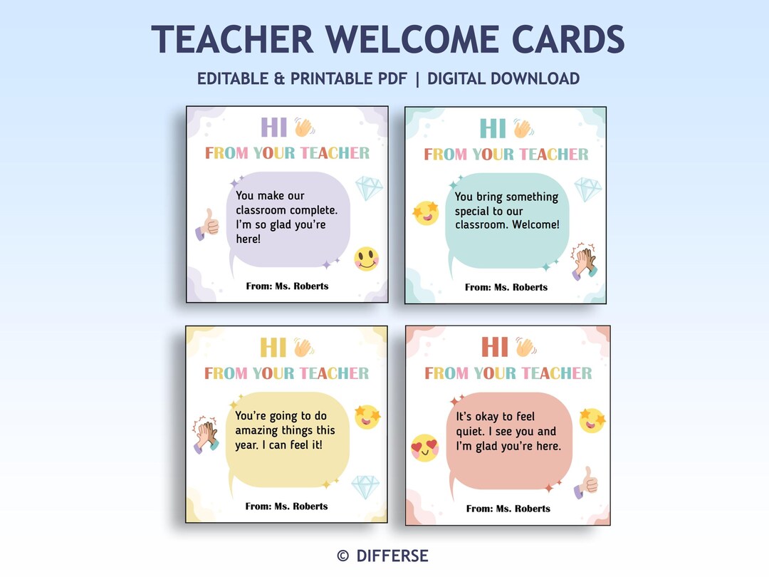 Teacher Welcome Cards | Student Welcome Cards | Back to School Cards ...