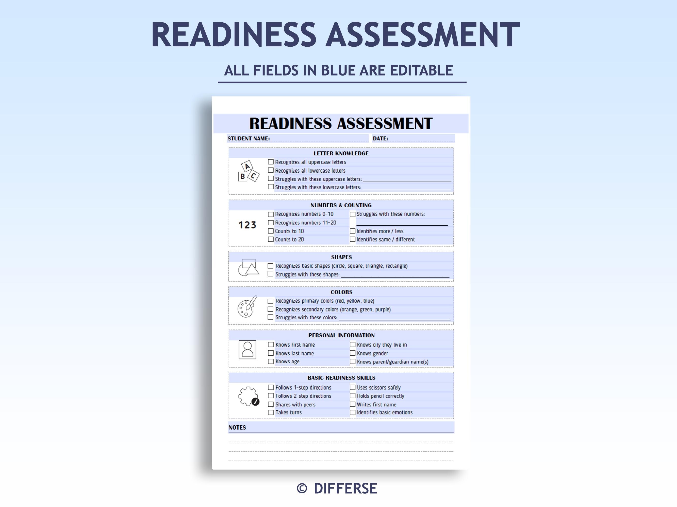 Editable Pre-k Readiness Assessment | End of Year Assessment ...