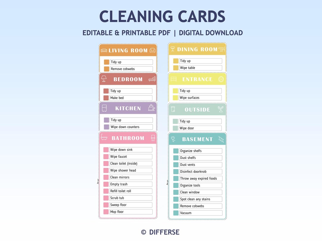 Editable Kids Cleaning Cards | Printable Cleaning Cards | Cleaning ...