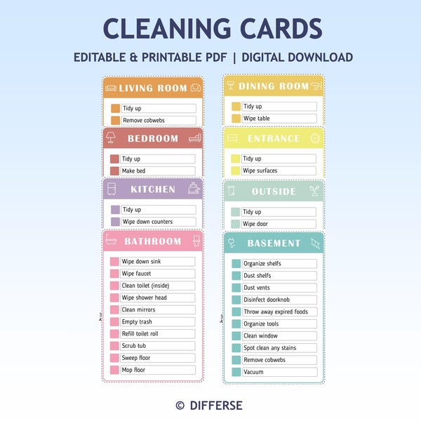 Cleaning Chore Cards - Etsy