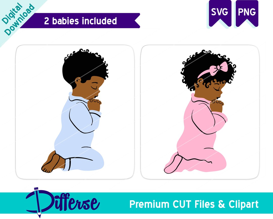 Black Baby Boy and Baby Girl Praying | SVG Cut File & PNG | Christian ...