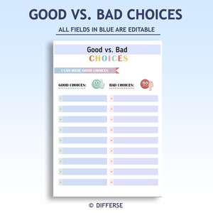 Good and Bad Choices | Positive and Negative Behavior | Behavior Chart ...