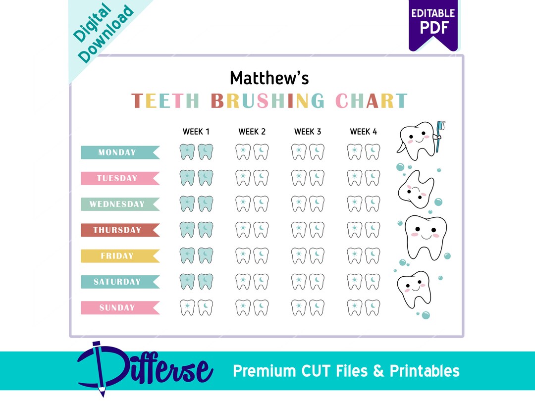 Teeth Brushing Chart Brush Your Teeth Tooth Chart Brush Teeth Chart ...