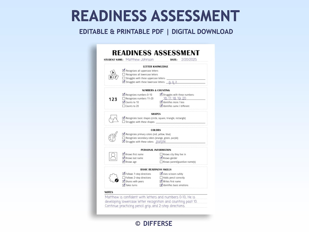 Editable Pre-k Readiness Assessment | End of Year Assessment ...