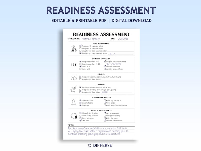 Editable Pre-k Readiness Assessment | End of Year Assessment ...