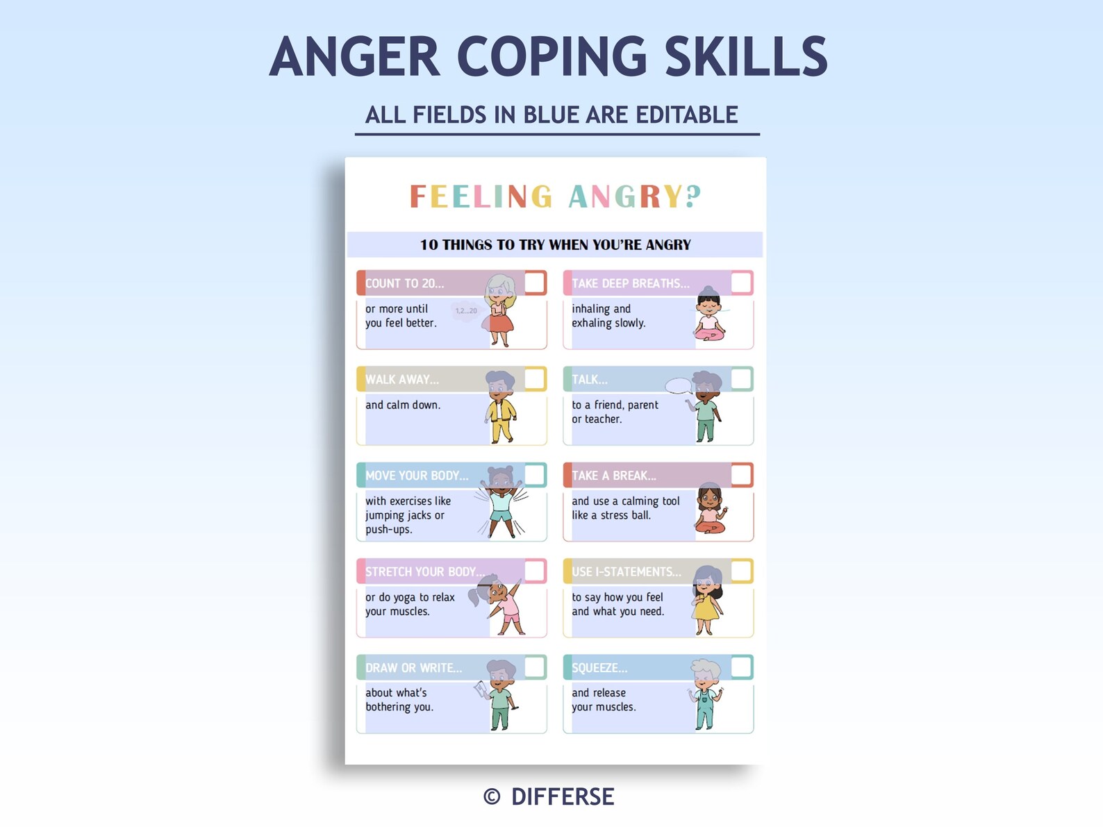 Editable Anger Coping Skills | Anger Management for Kids | Anger Wall ...