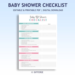 Baby Shower Checklist | Baby Shower to Do List | Baby Shower Planner ...