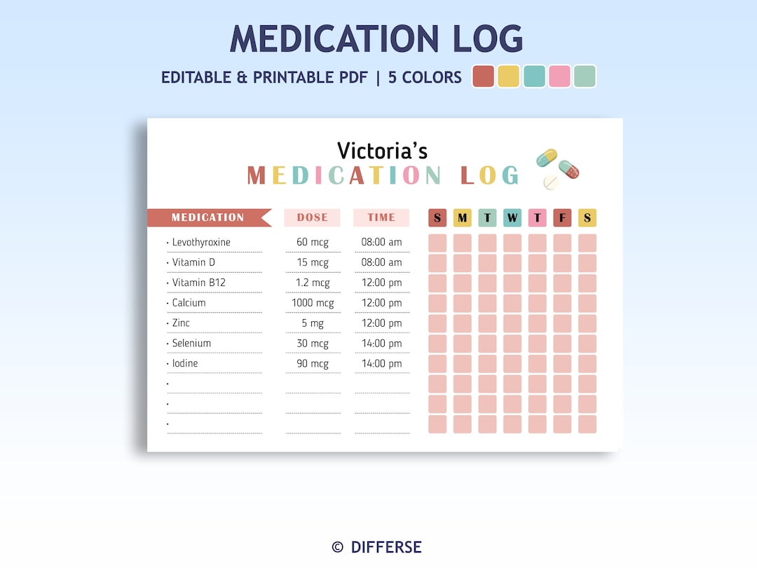 Daily Medication Log | Medication Tracker | Supplement Tracker ...