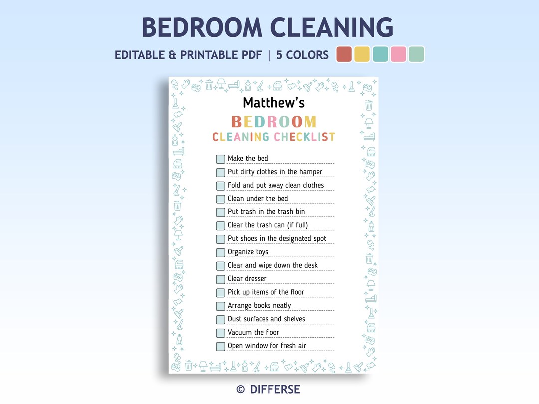 Bedroom Cleaning Checklist | Cleaning List | Cleaning Planner | Kids ...