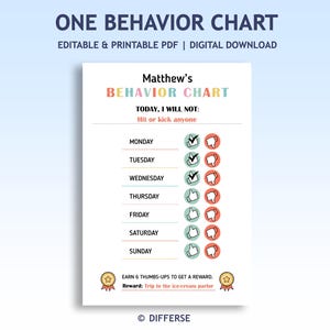 Behavior Chart for 1 Behavior | Singe Behavior Behavior Chart ...