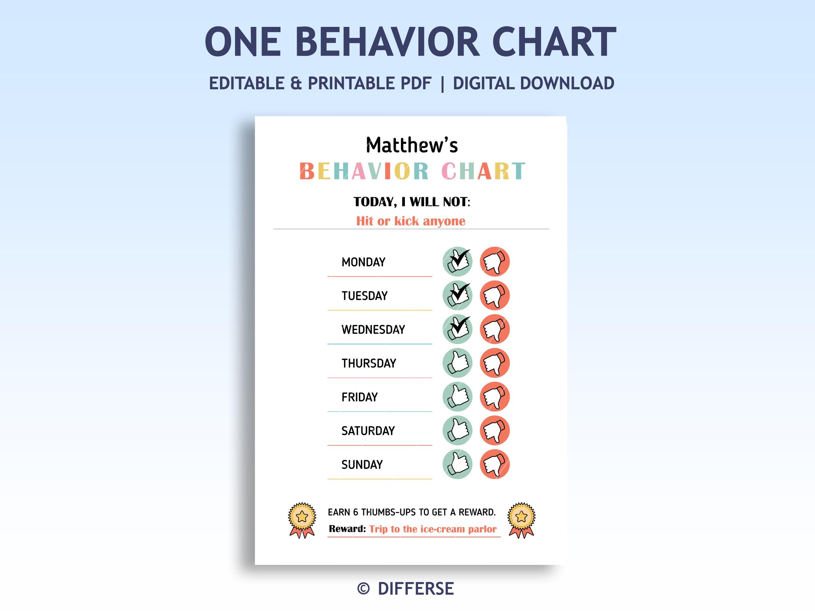 Behavior Chart for 1 Behavior | Singe Behavior Behavior Chart ...