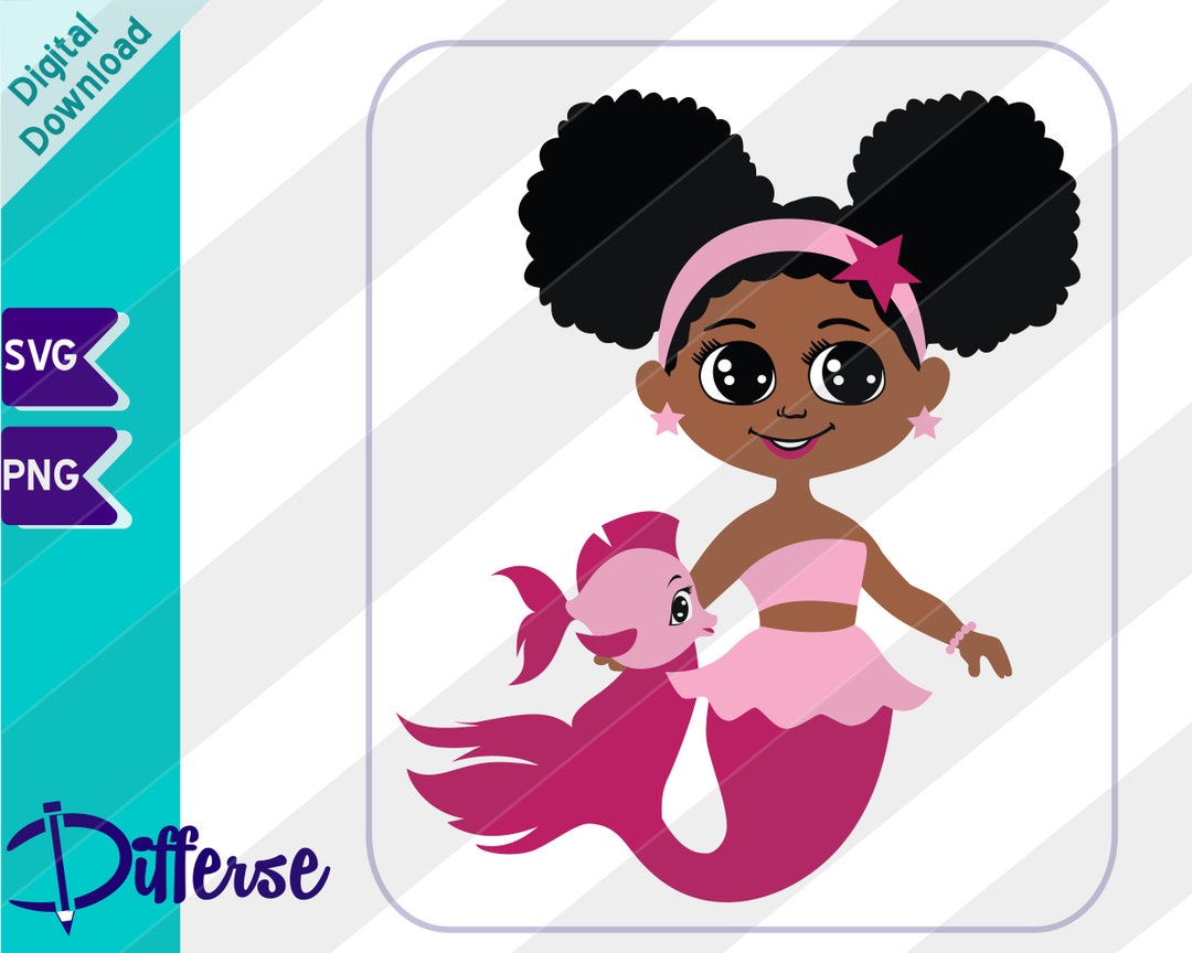 African American Mermaid With Afro Puffs | SVG Cut File & PNG | Black ...