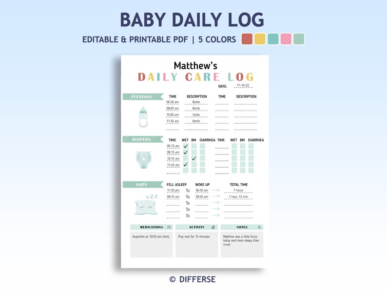 Editable Baby Daily Log | Printable Nanny Log | Daycare Report ...