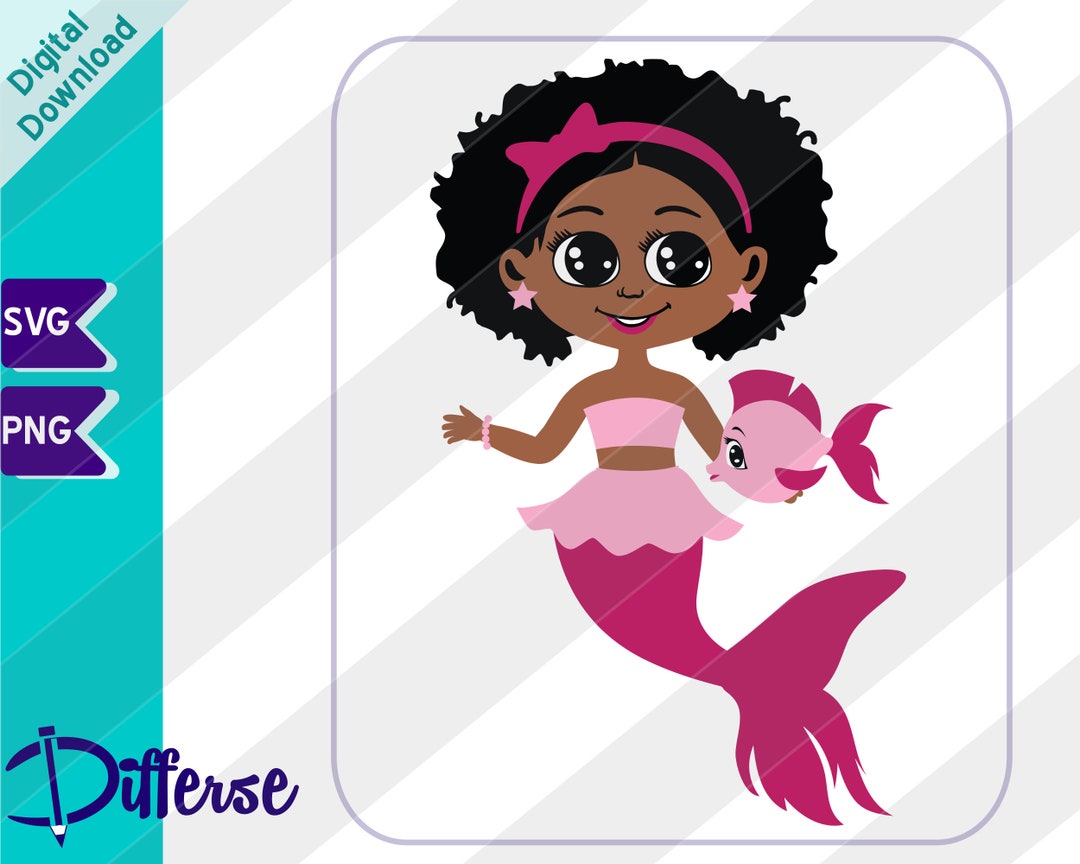 Cute Black Mermaid With Afro | SVG Cut File & PNG | African American ...