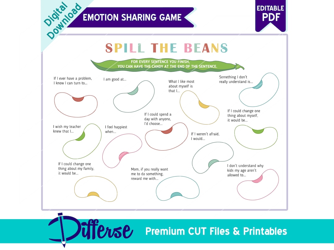Spill the Beans Therapy Activity Conversation Starters for Kids Kids ...