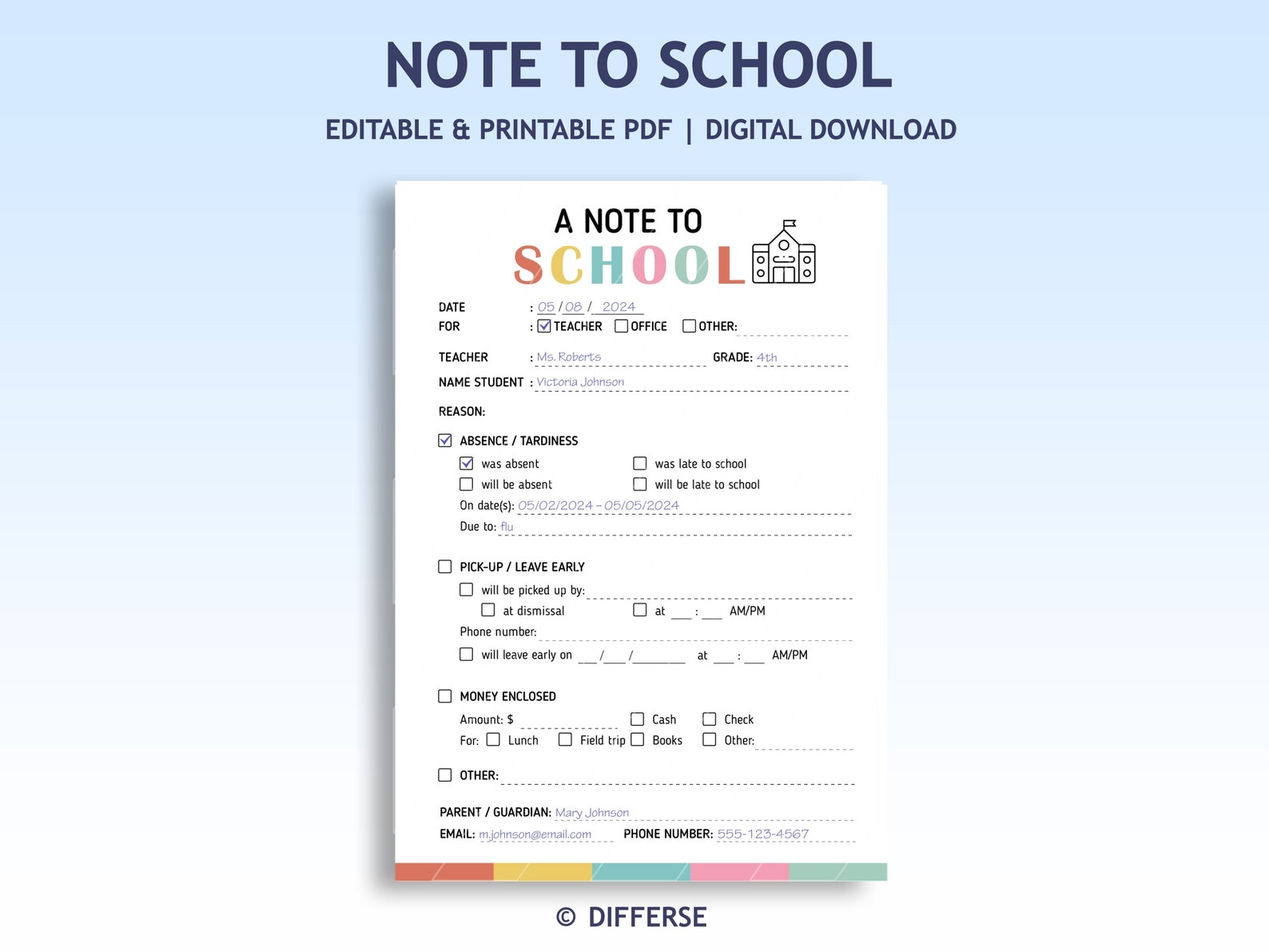 Note to School Template | School Note From Home | Excuse Note | Note ...