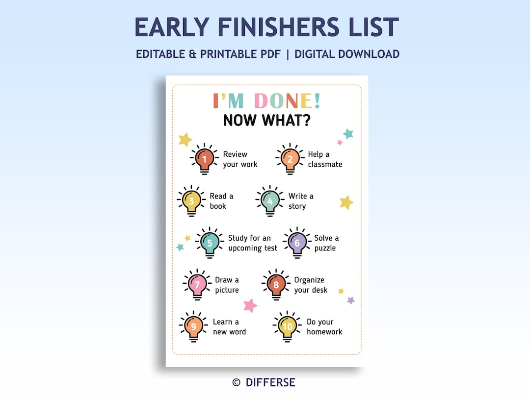 Early Finishers Activities | Fast Finisher Poster | Early Finisher Work ...
