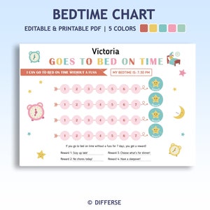 Bedtime Chart | Go to Bed on Time | Bedtime Reward Chart | Reward Chart ...