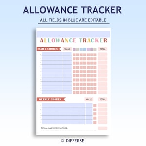 Allowance Tracker for Kids | Allowance Chart | Kids Responsibility ...