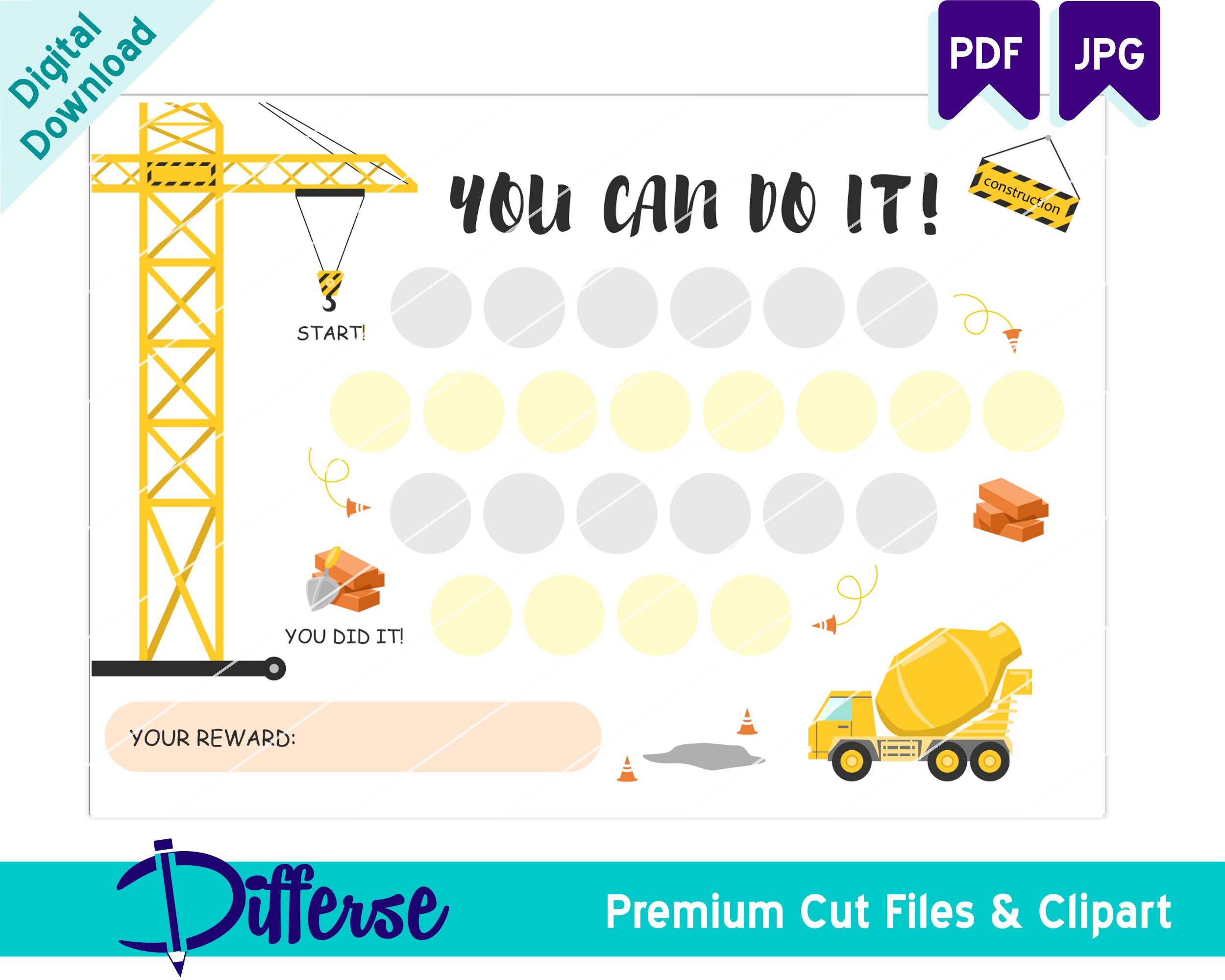 Printable Construction Reward Chart for Children Behavior - Etsy