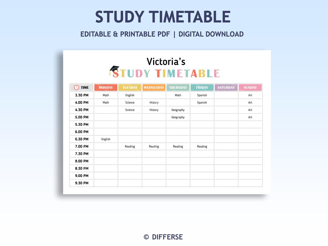 Study Timetable | Study Schedule | Revision Timetable | Kids Weekly ...