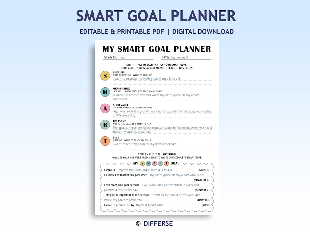 Smart Goal Worksheet | Smart Goal Planner | Smart Goal Printable | Goal ...