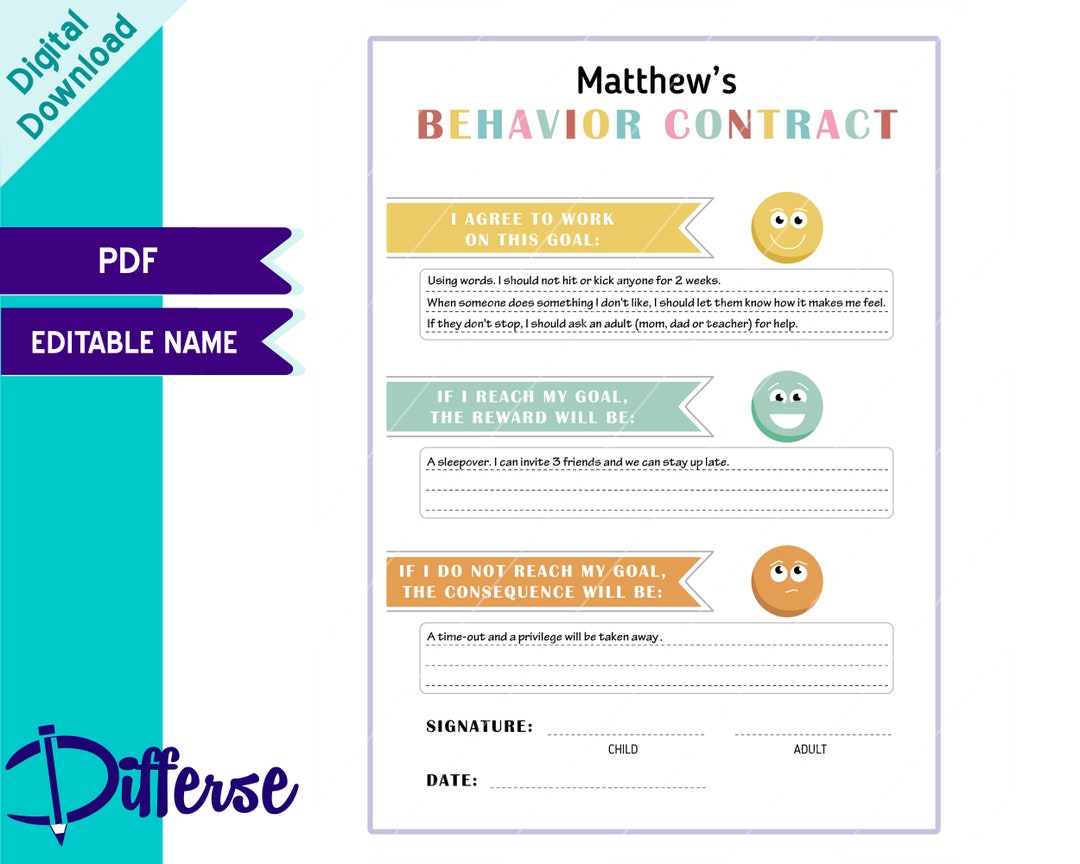 Kids Behavior Contact Classroom Contract Kids Behavior Goals Behavior ...