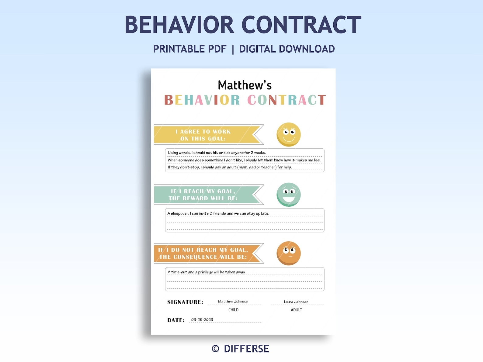 Kids Behavior Contact | Classroom Contract | Kids Behavior Goals ...