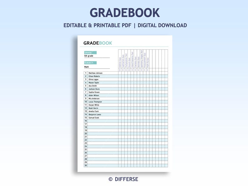 Gradebook | Homeschool Gradebook | Teacher Gradebook | Grade Tacker | Student Grade Tracking ...