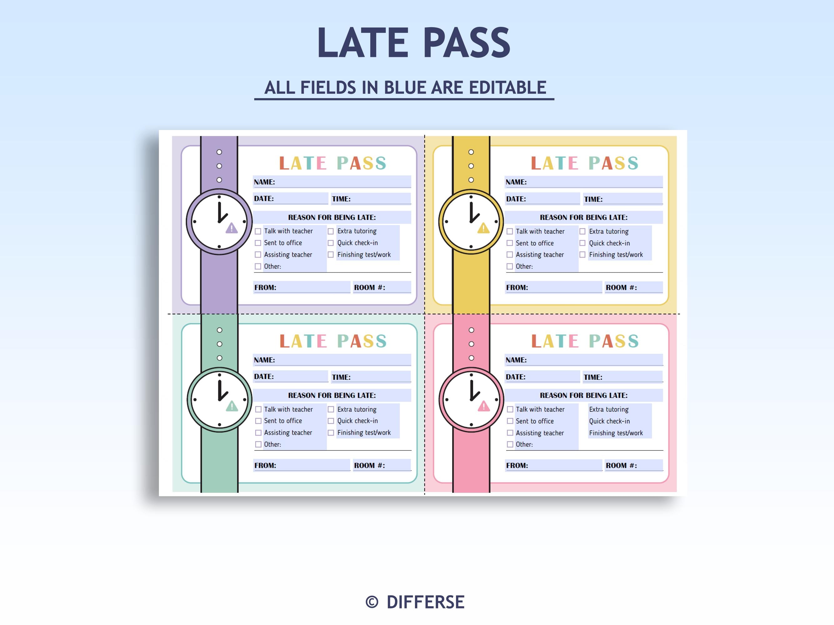 Classroom Late Passes | Teacher Student Late Pass | Tardy Pass | School ...