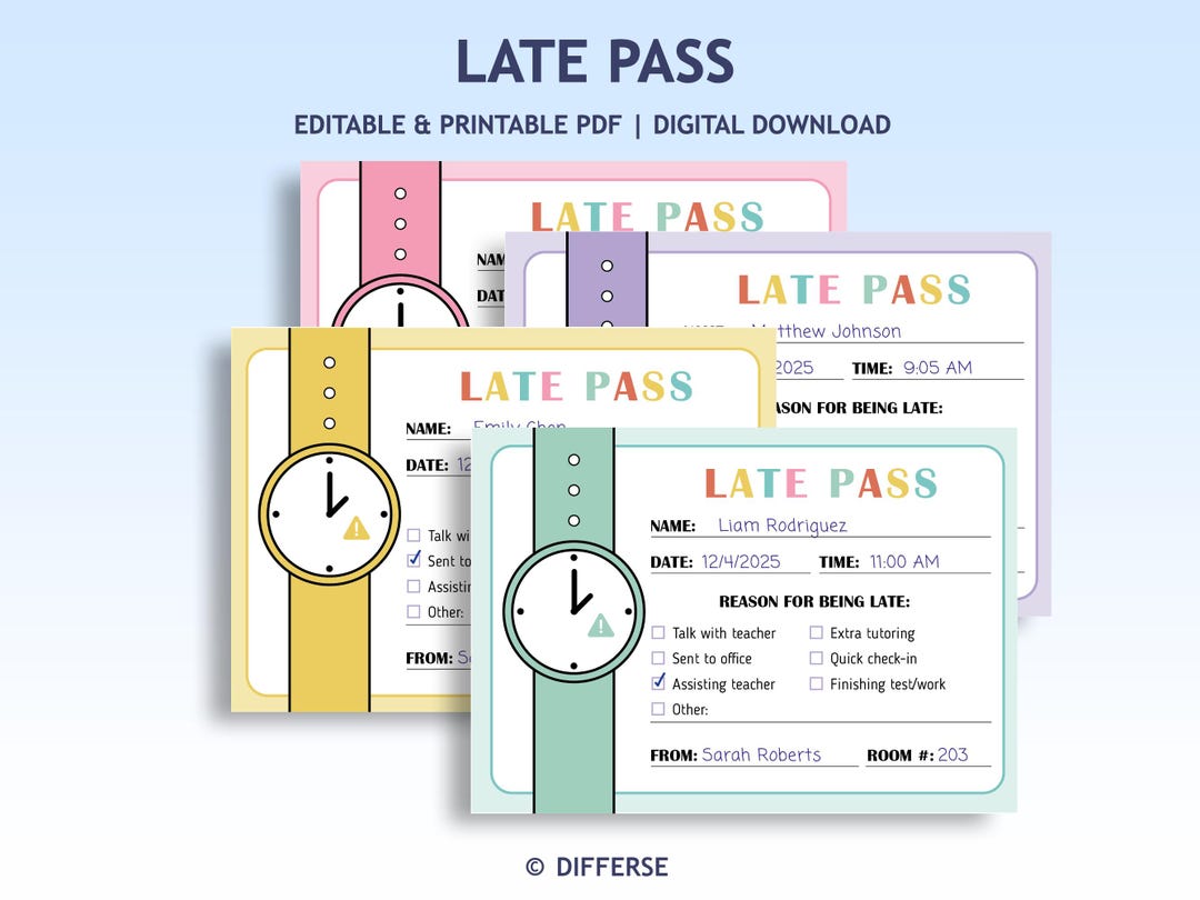 Classroom Late Passes | Teacher Student Late Pass | Tardy Pass | School ...