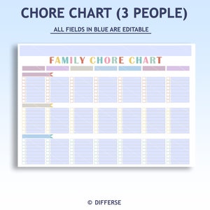 Chore Chart for 3 Kids | Family Chore Chart | Kids Chore Chart | Family ...