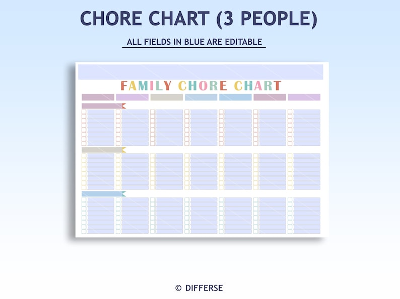 Chore Chart for 3 Kids | Family Chore Chart | Kids Chore Chart | Family ...