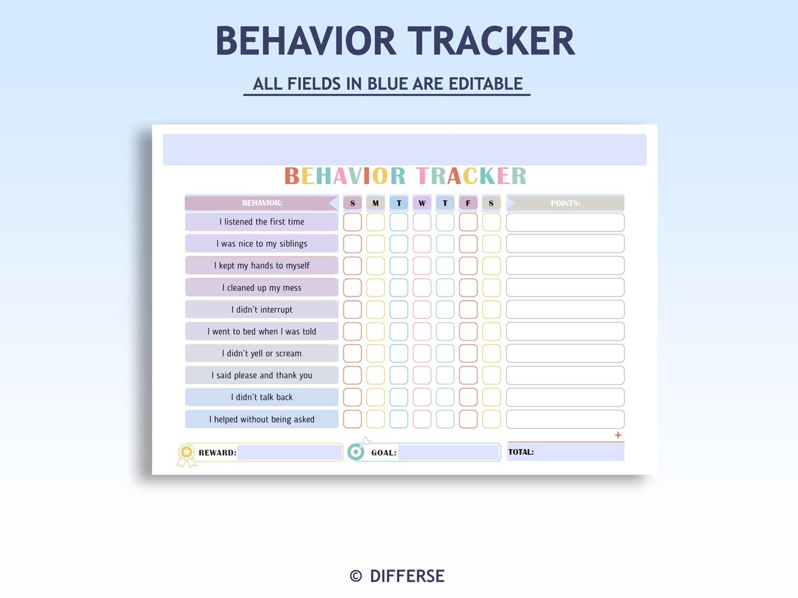 Behavior Tracker | Behavior Chart | Kids Behavior Checklist | Daily ...
