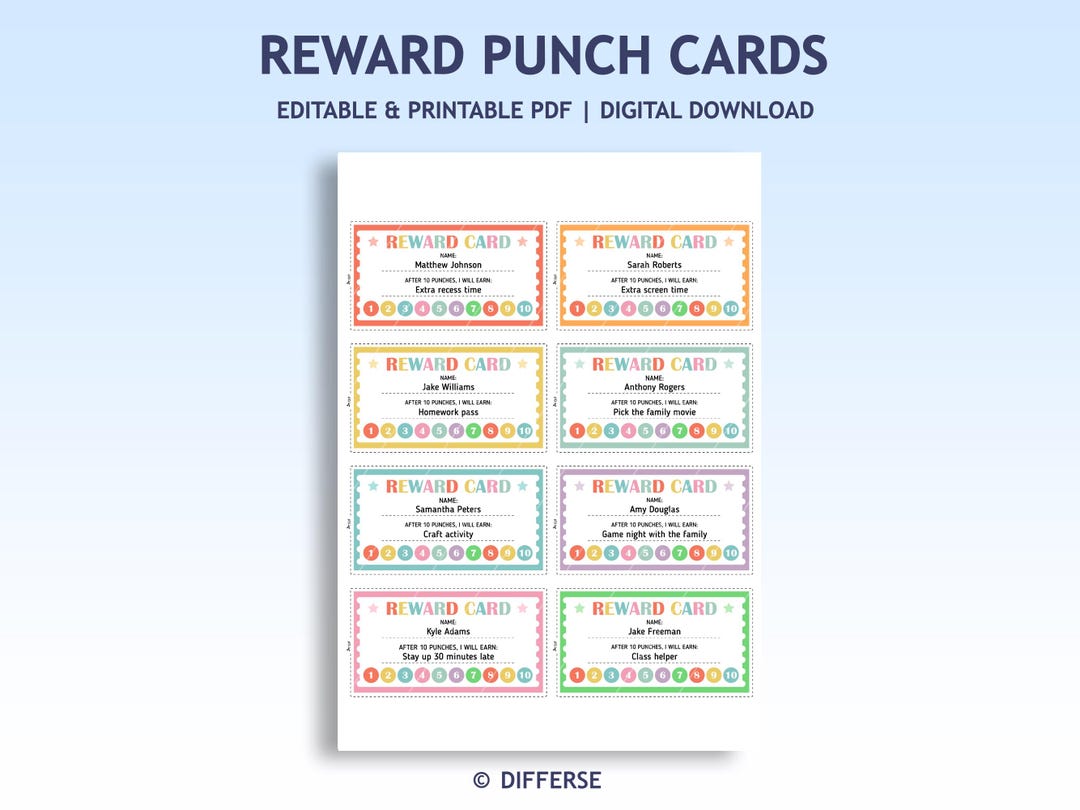 Reward Punch Cards | Reward Card | Reward System | Reward Coupon | Kids ...