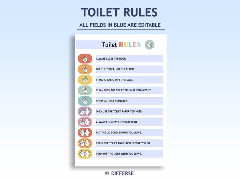 Kids Toilet Rules | Bathroom Rules Sign | Restroom Rules | Toilet Sign ...