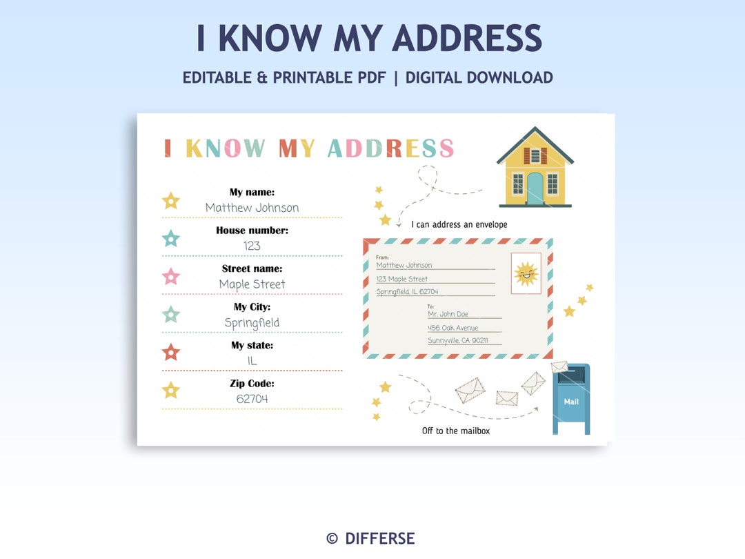 I Know My Address Printable | Learn Address | Kids Address Worksheet ...