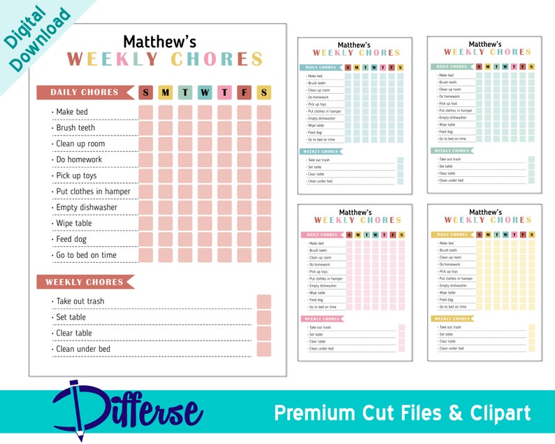 Editable Chore Chart for Kids Daily Chore Chart Weekly - Etsy