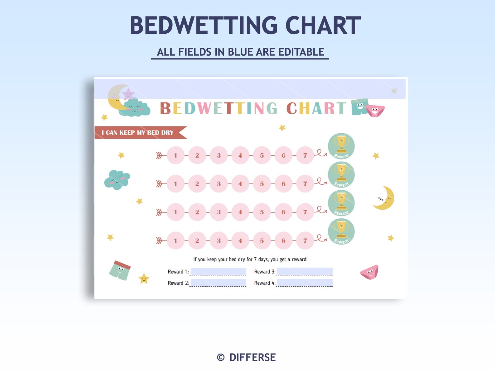 Editable Bedwetting Chart for Kids | Toilet Training | Potty Training ...