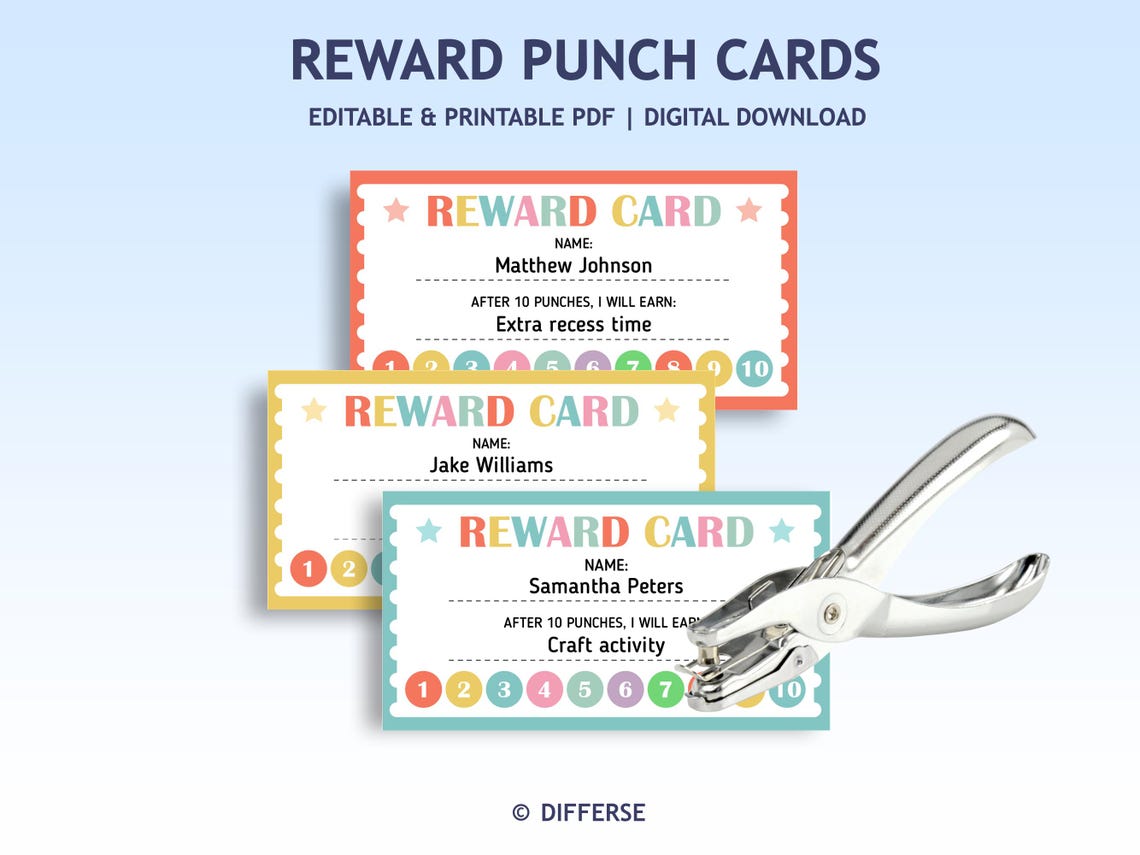 Reward Punch Cards | Reward Card | Reward System | Reward Coupon | Kids ...