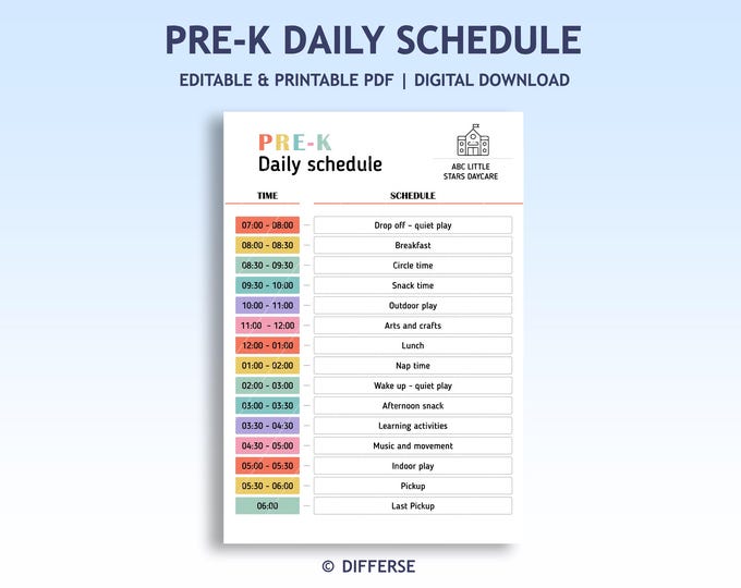 Editable Pre-k Daily Schedule: Homeschool & Daycare Routine (canva ...