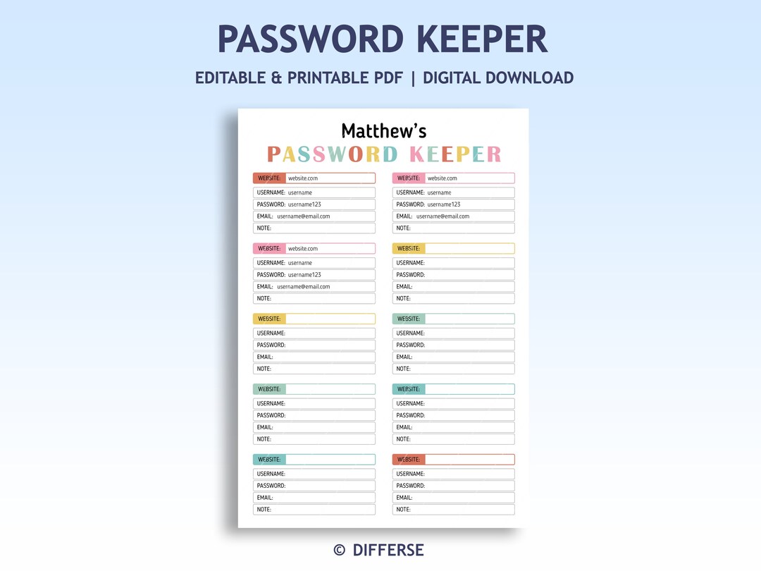 Editable Password Tracker for Kids | Password Keeper | Password ...