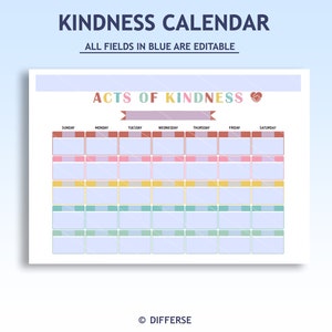 Acts of Kindness Calendar | Kids Activities | Good Behavior Calendar ...